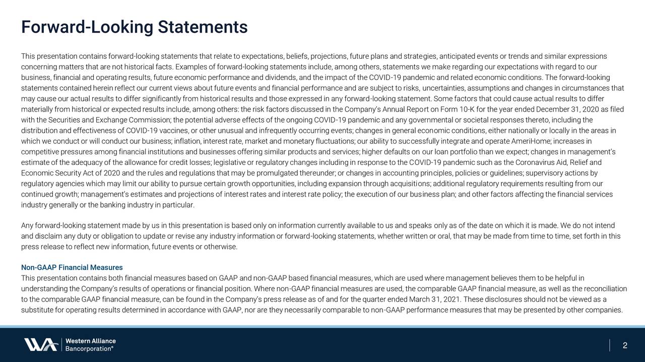 Western Alliance Bancorporation 2021 Q1 - Results - Earnings Call Presentation (NYSE:WAL ...
