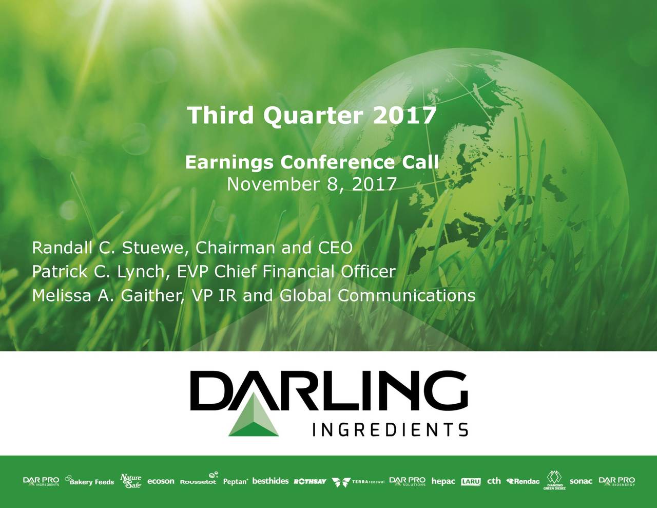 Darling Ingredients Inc. 2017 Q3 - Results - Earnings Call Slides (NYSE:DAR) | Seeking Alpha