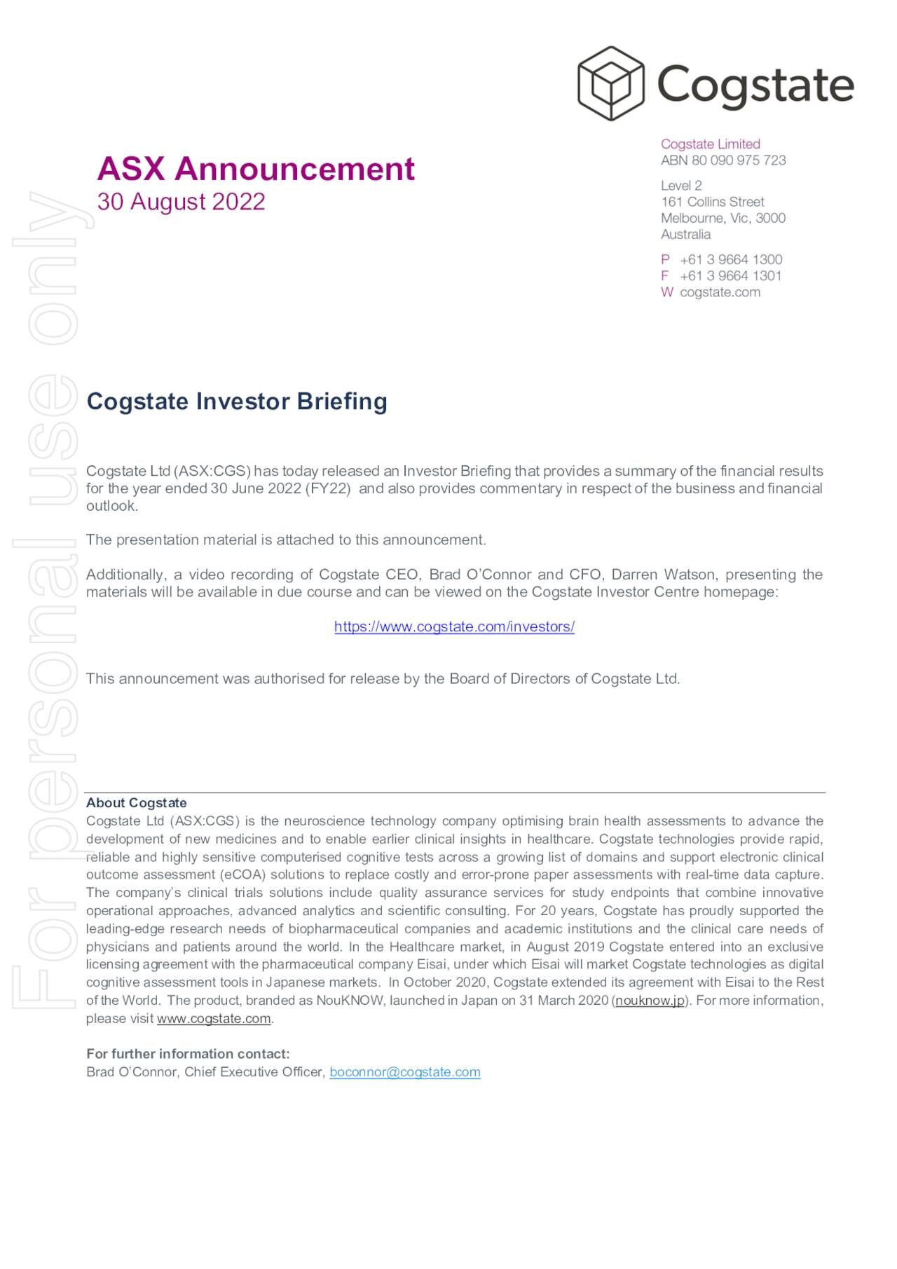 Cogstate Limited 2022 Q4 - Results - Earnings Call Presentation ...