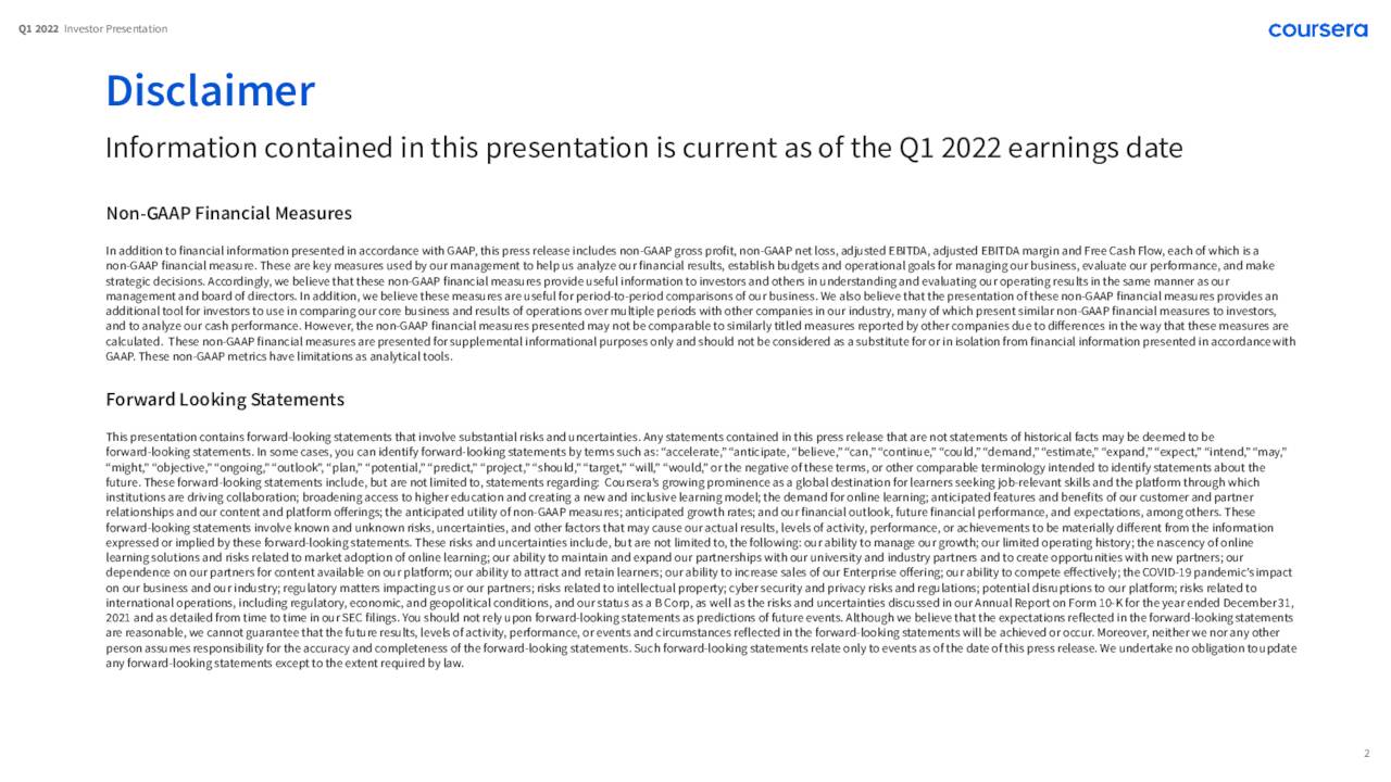 Coursera, Inc. 2022 Q1 - Results - Earnings Call Presentation (NYSE:COUR) | Seeking Alpha