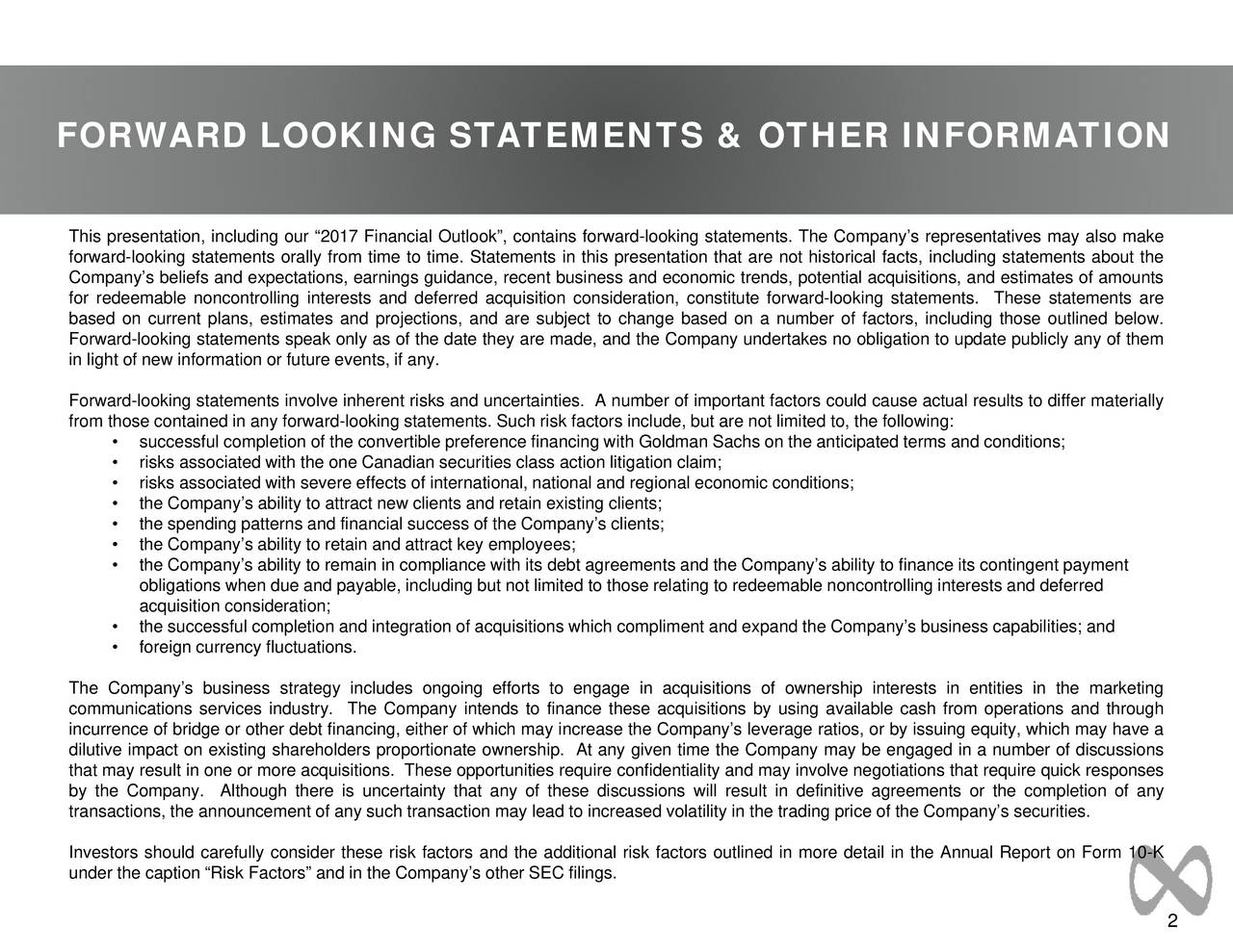 MDC Partners Inc. 2016 Q4 - Results - Earnings Call Slides (NASDAQ:STGW ...