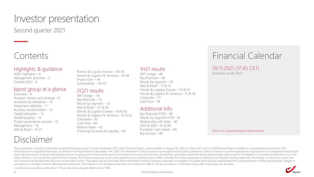 bpost SA/NV (BPOSF) releases Investor Presentation Q221 (OTCMKTS:BPOSF ...