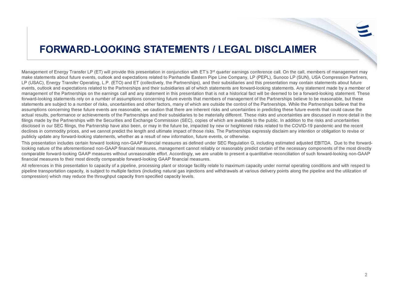 Energy Transfer LP 2020 Q3 - Results - Earnings Call Presentation (NYSE ...