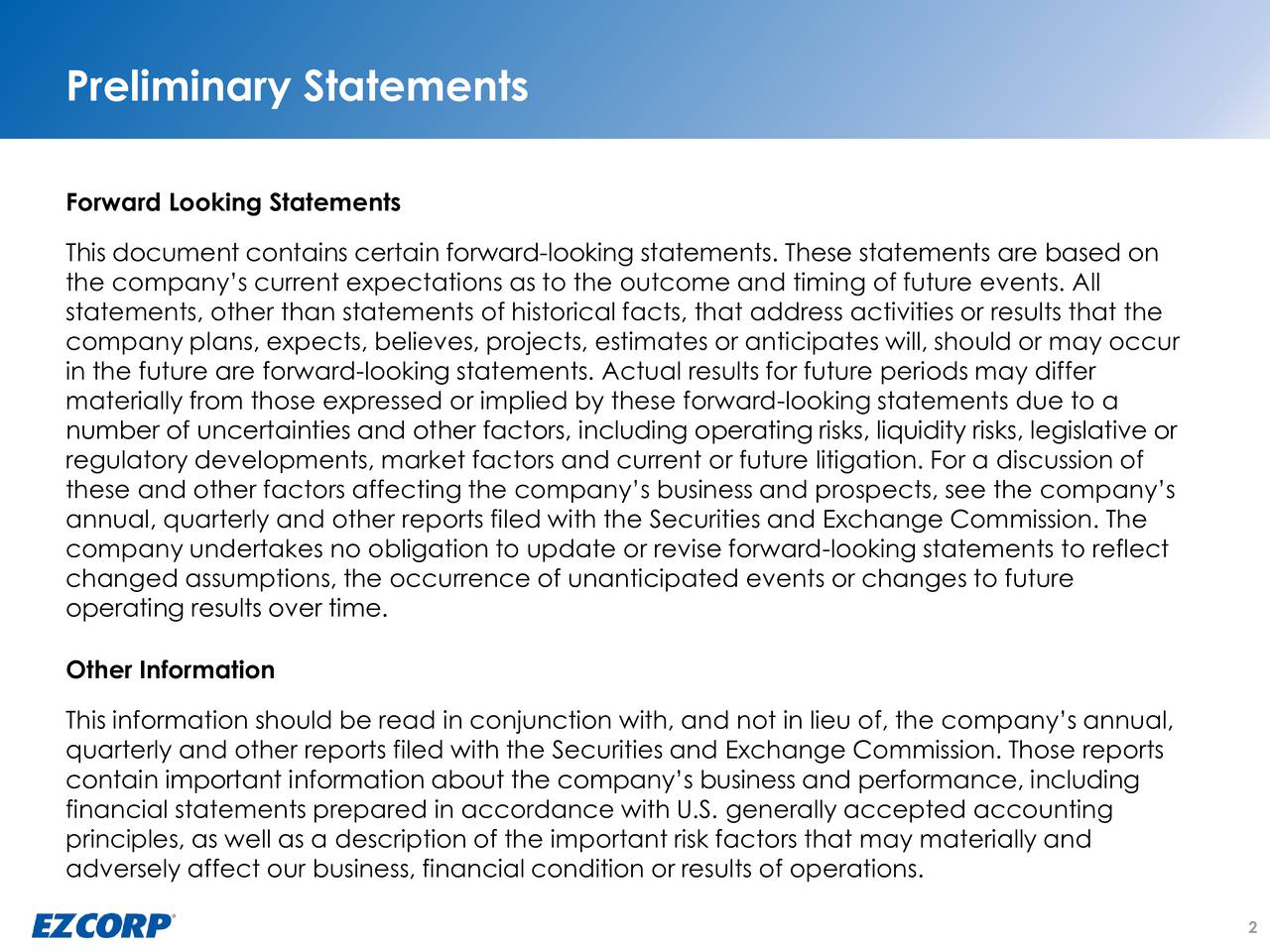 EZCORP, Inc. 2016 Q3 - Results - Earnings Call Slides (NASDAQ:EZPW ...