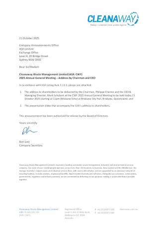 Cleanaway Waste Management Limited (TSPCF) Shareholder/Analyst Call ...