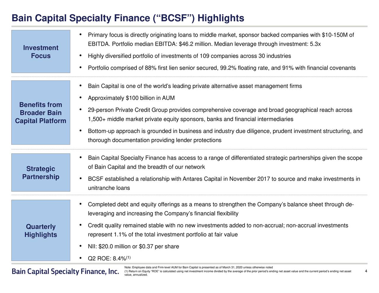 Bain Capital Specialty Finance, Inc. 2020 Q2 - Results - Earnings Call ...