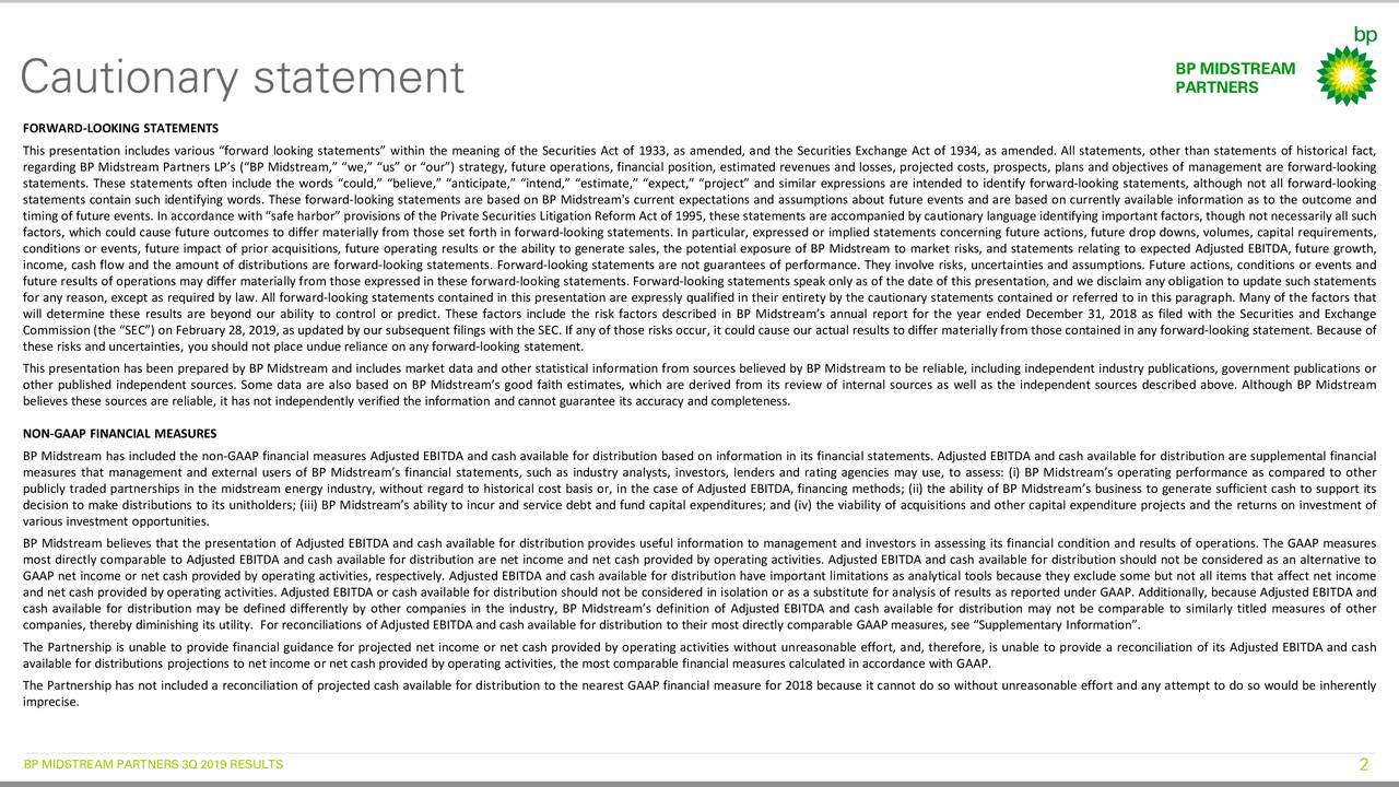 BP Midstream Partners LP 2019 Q3 - Results - Earnings Call Presentation ...