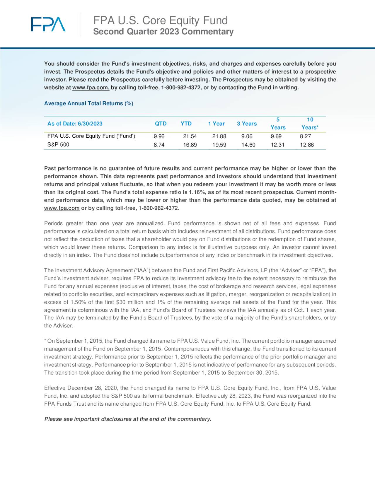 FPA U.S. Core Equity Fund Second Quarter 2023 Commentary | Seeking Alpha