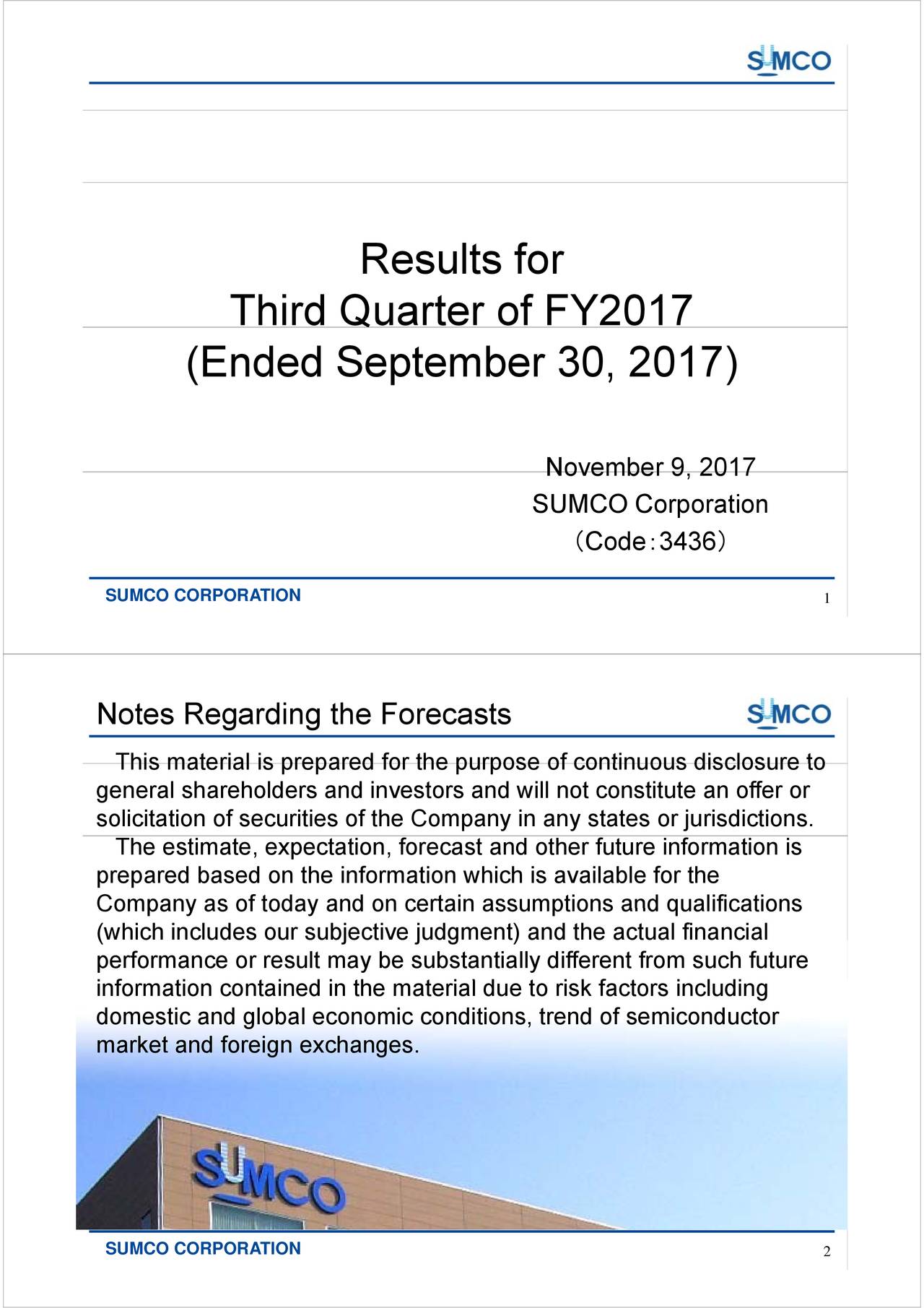 Sumco Corp. ADR 2017 Q3 - Results - Earnings Call Slides (OTCMKTS:SUOPY) | Seeking Alpha