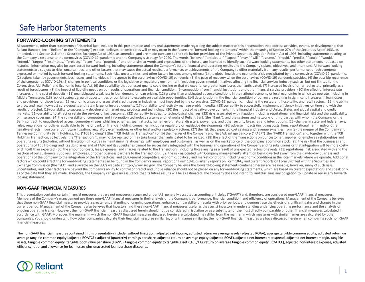 Reliant Bancorp, Inc. 2020 Q3 - Results - Earnings Call Presentation ...
