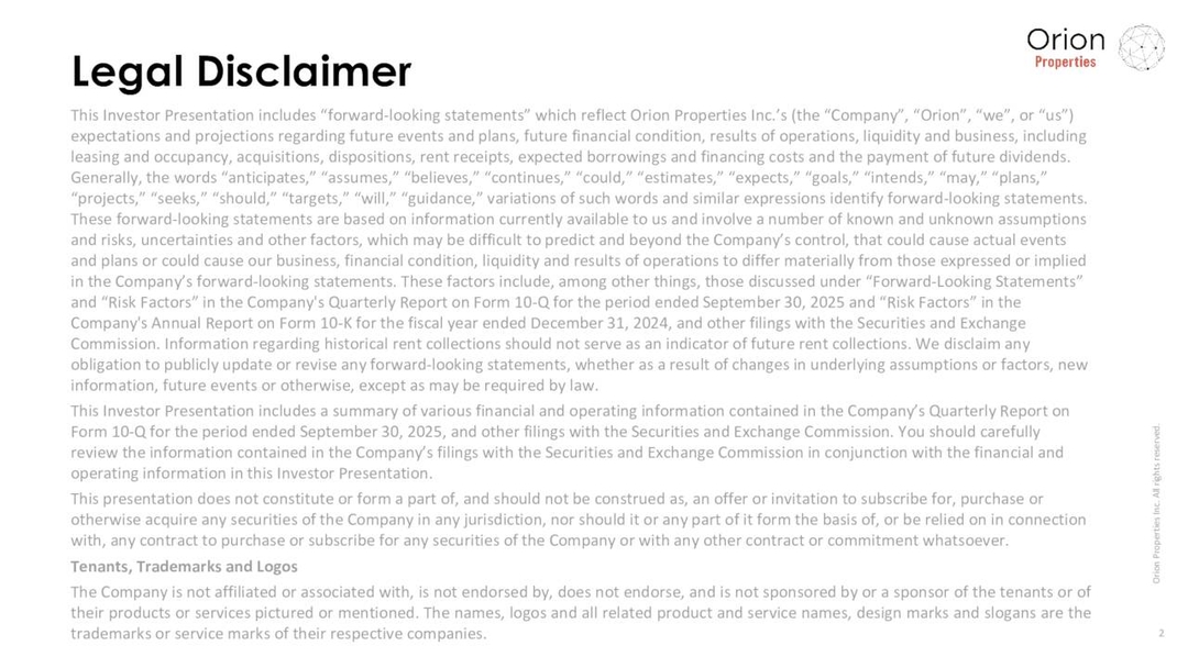 Orion Properties Inc. 2025 Q3 - Results - Earnings Call Presentation ...