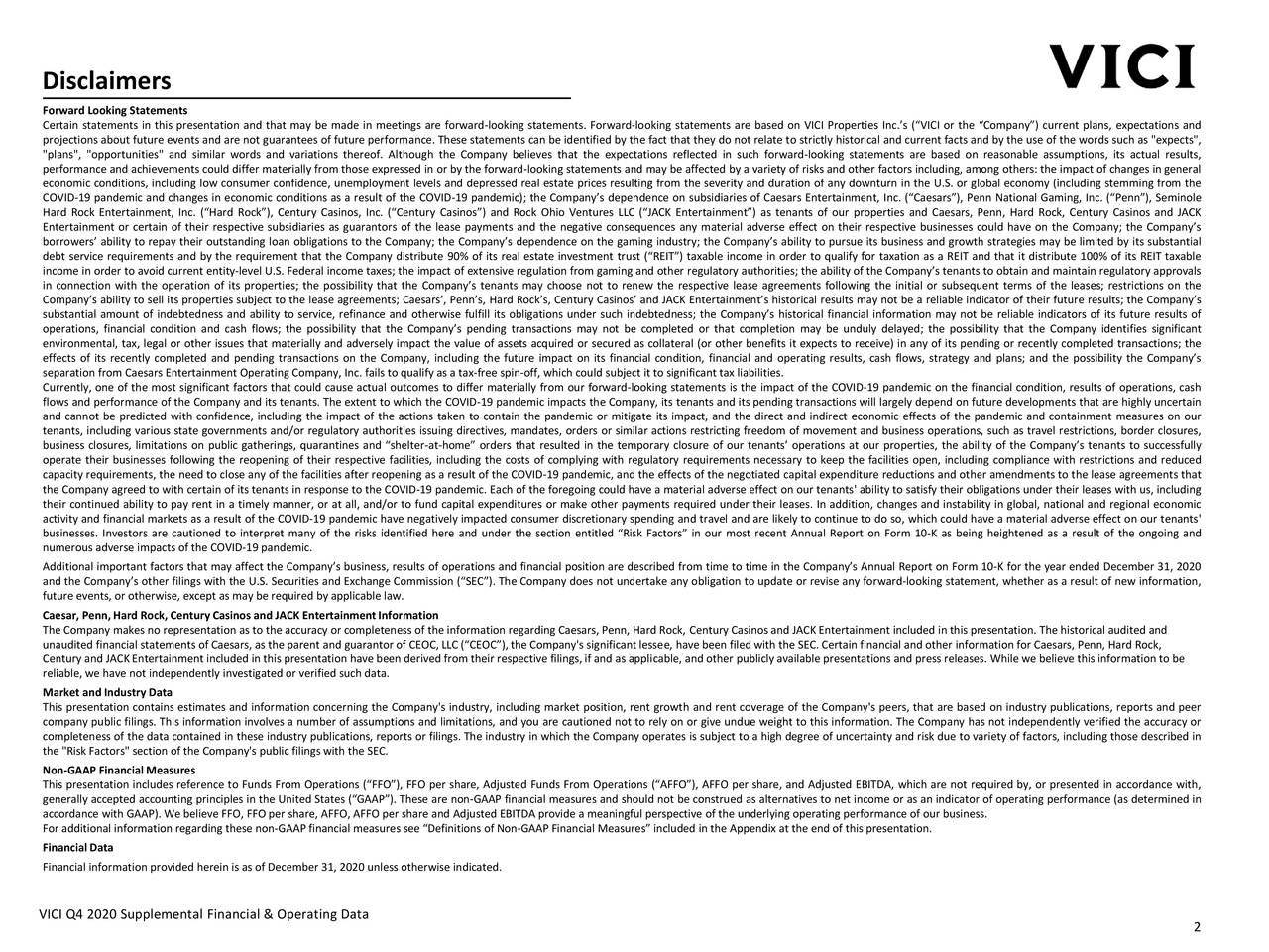 VICI Properties Inc. 2020 Q4 - Results - Earnings Call Presentation (NYSE:VICI) | Seeking Alpha