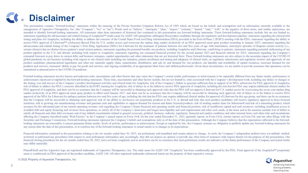 Aquestive Therapeutics, Inc. 2023 Q2 - Results - Earnings Call ...