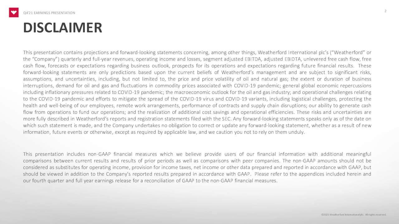 Weatherford International plc 2021 Q4 - Results - Earnings Call Presentation (NASDAQ:WFRD ...