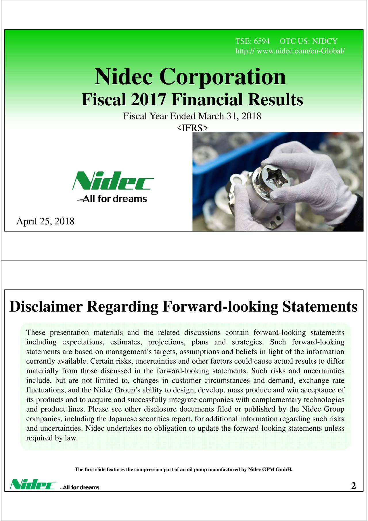 Nidec Corp. ADR 2018 Q4 - Results - Earnings Call Slides (OTCMKTS:NJDCY ...