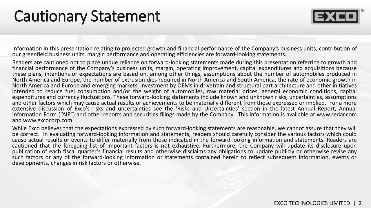 Exco Technologies Ltd. 2018 Q4 - Results - Earnings Call Slides ...