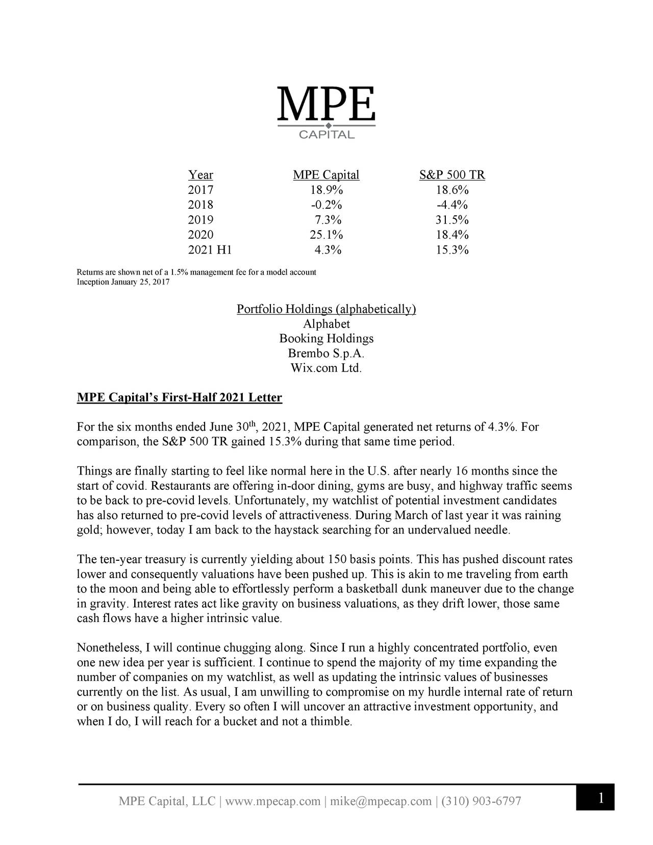 MPE Capital Investor Letter - H1 2021 | Seeking Alpha