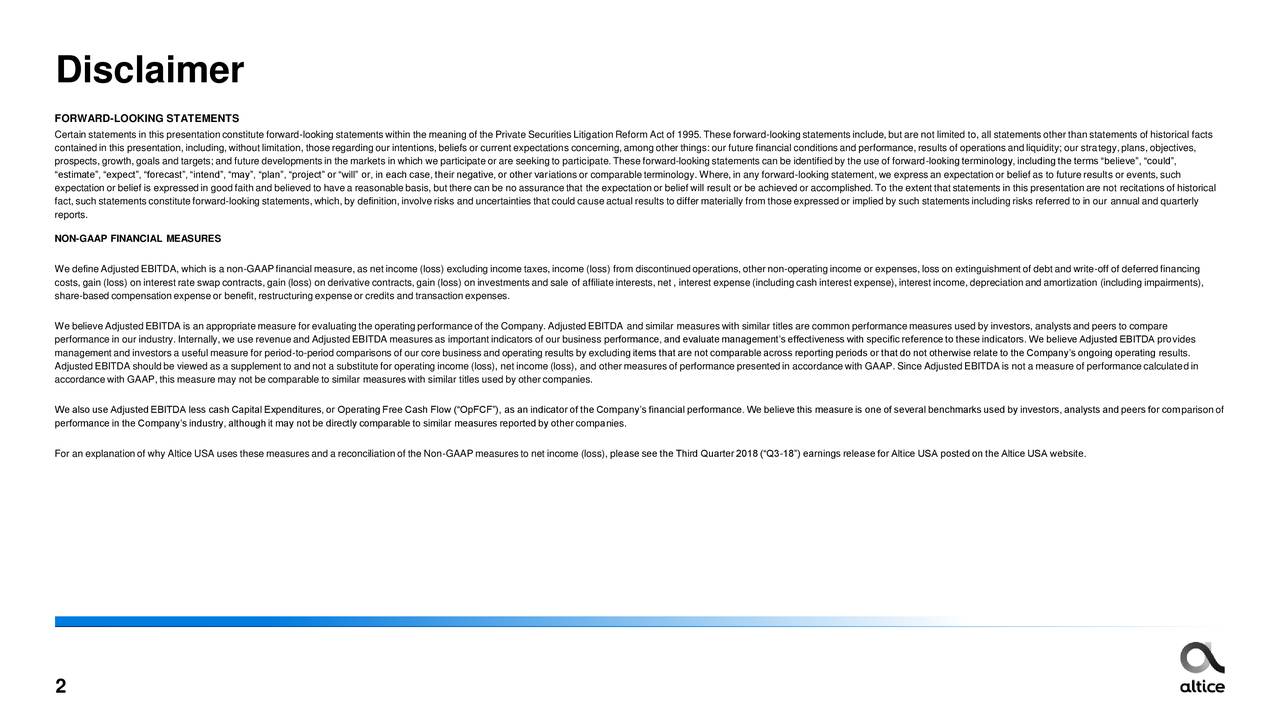 Altice USA 2018 Q3 - Results - Earnings Call Slides (NYSE:ATUS) | Seeking Alpha