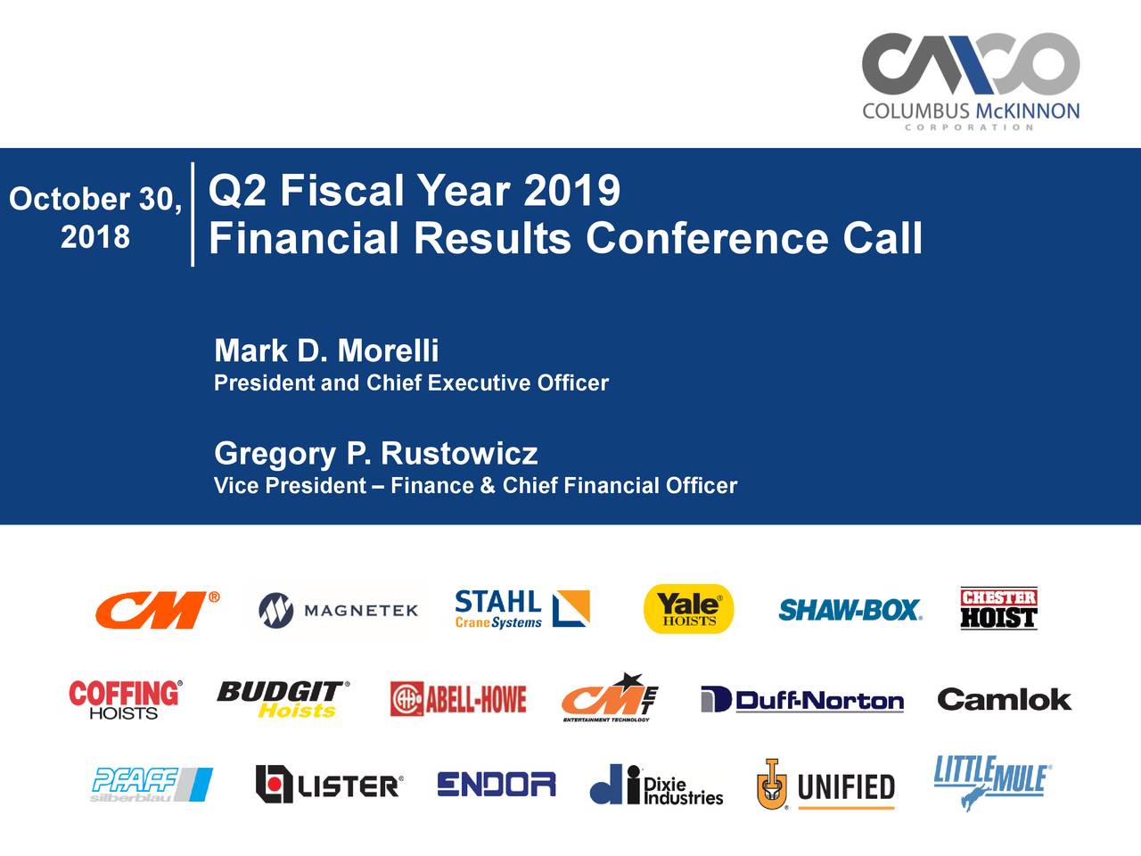 Columbus McKinnon Corporation 2019 Q2 - Results - Earnings Call Slides (NASDAQ:CMCO) | Seeking Alpha