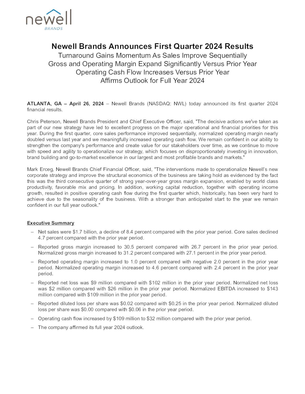 Newell Brands Inc. 2024 Q1 - Results - Earnings Call Presentation ...