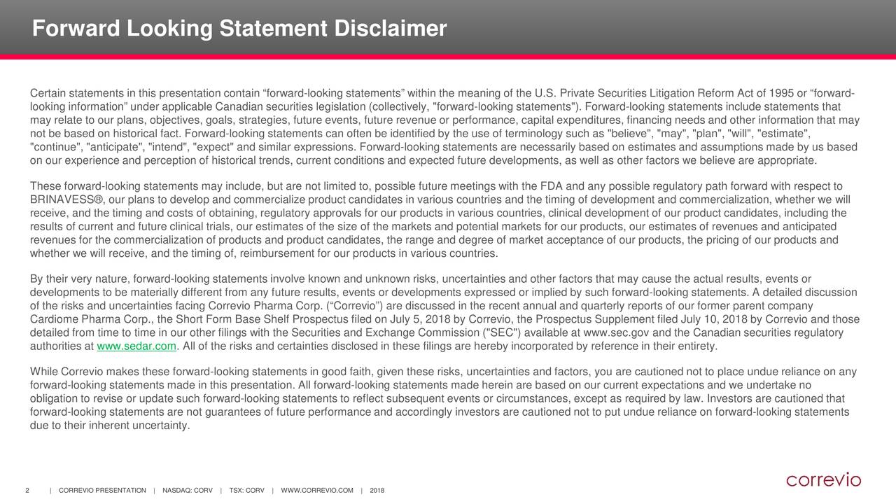 Correvio Pharma 2018 Q2 - Results - Earnings Call Slides (NASDAQ:CORV ...