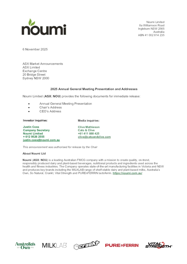 Noumi Limited (NOUMF) Shareholder/Analyst Call - Slideshow (OTCMKTS ...