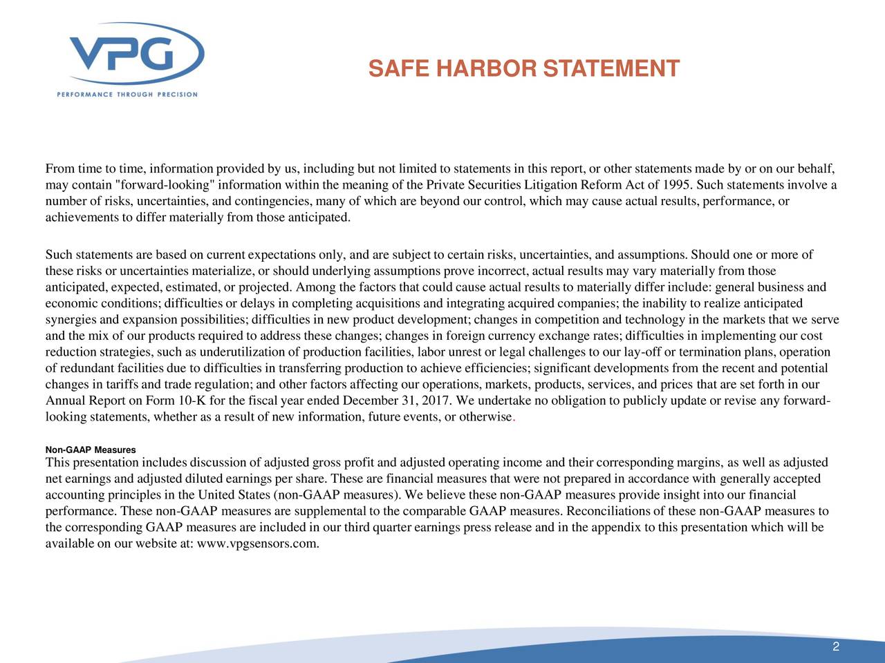 Vishay Precision Group, Inc. 2018 Q3 - Results - Earnings Call Slides (NYSE:VPG) | Seeking Alpha