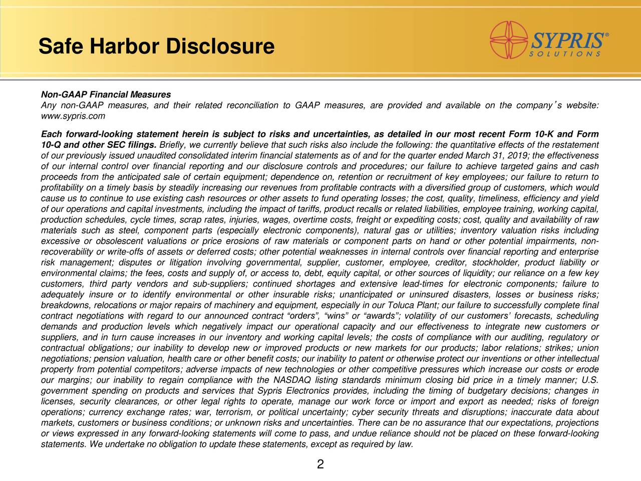 Sypris Solutions, Inc. 2019 Q2 - Results - Earnings Call Slides (NASDAQ ...