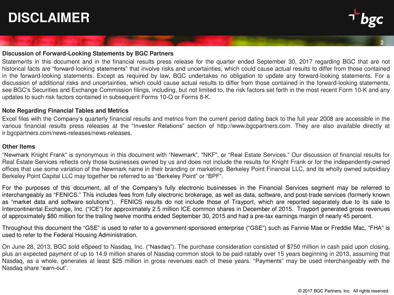 BGC Partners, Inc. 2017 Q3 - Results - Earnings Call Slides (NASDAQ:BGC ...