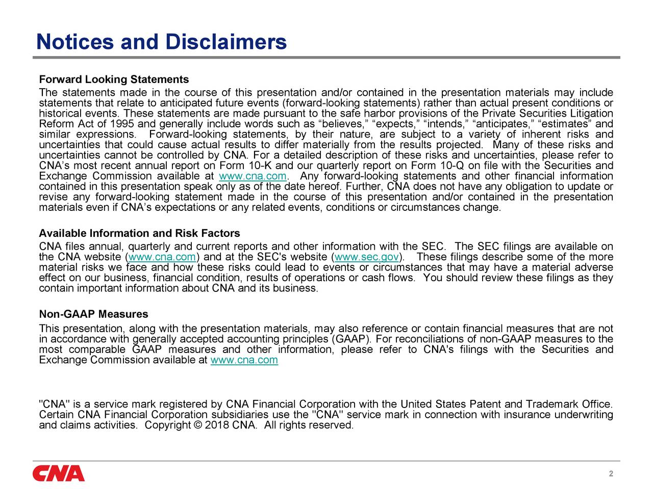 CNA Financial Corporation 2018 Q2 - Results - Earnings Call Slides ...