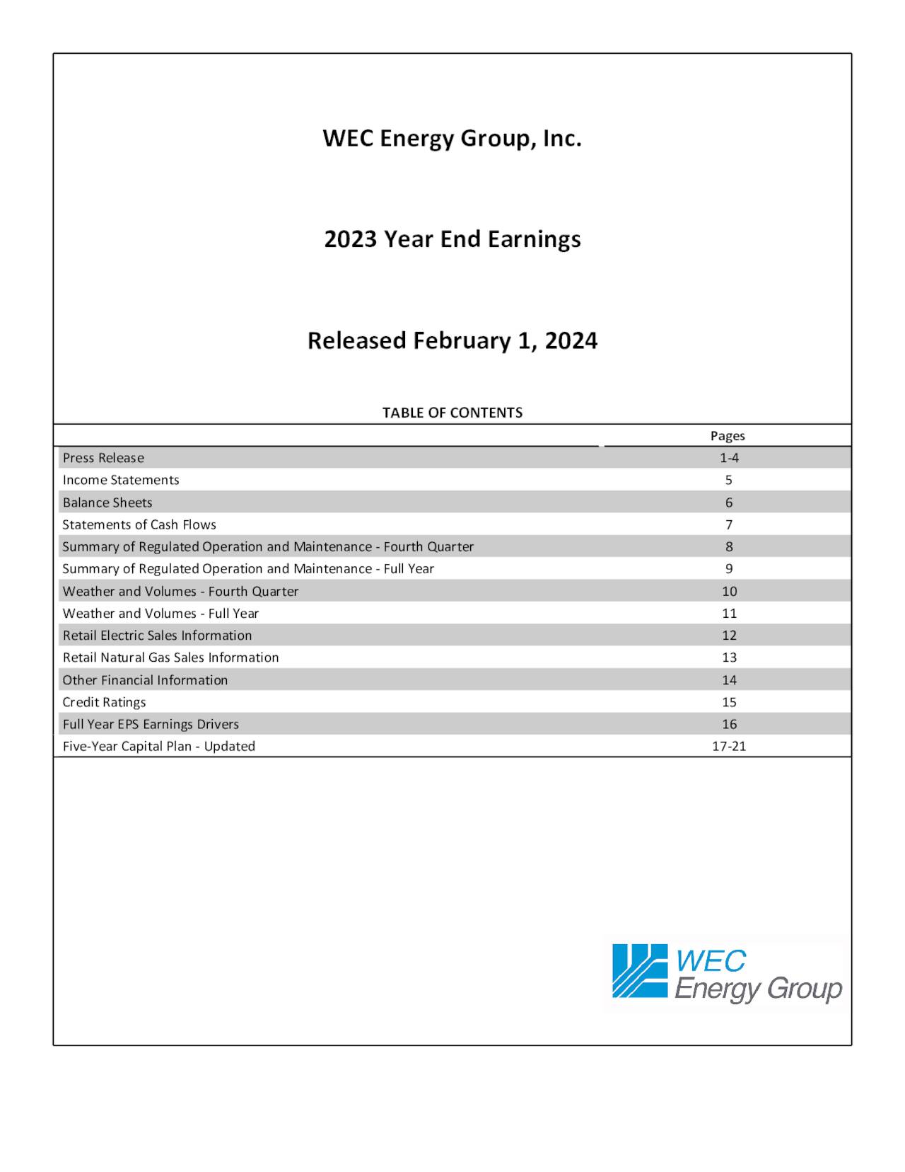 WEC Energy Group, Inc. 2023 Q4 - Results - Earnings Call Presentation ...