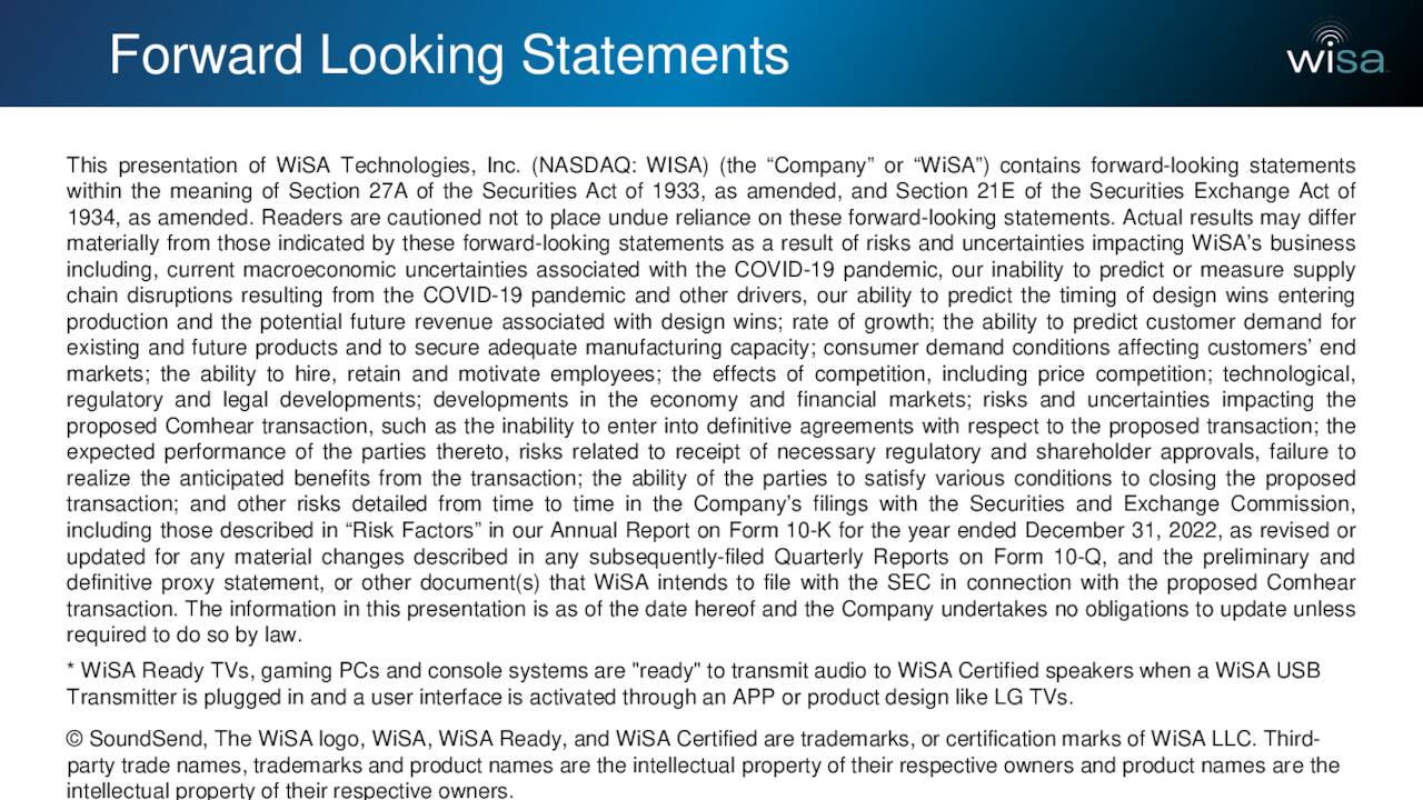 WiSA Technologies, Inc. 2023 Q1 - Results - Earnings Call Presentation ...