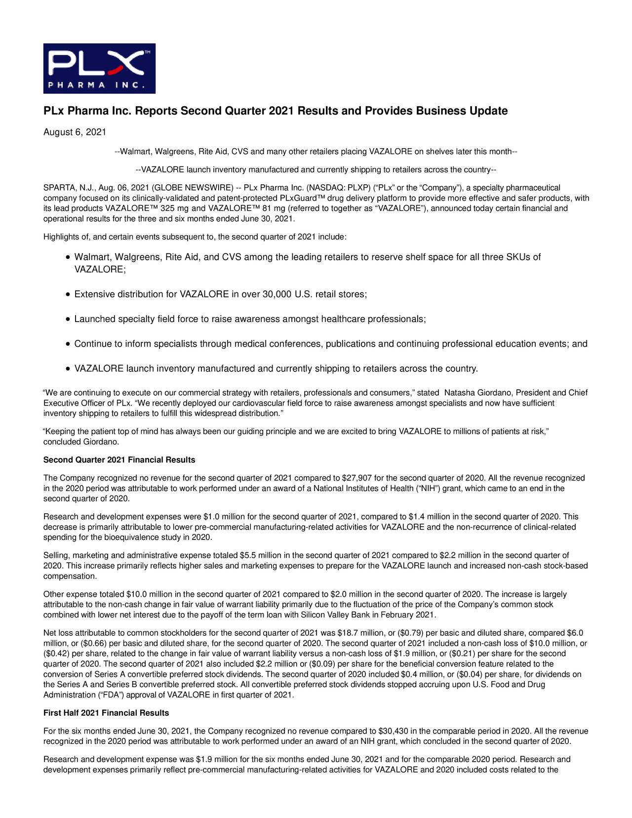 PLx Pharma Inc. 2021 Q2 - Results - Earnings Call Presentation (OTCMKTS ...