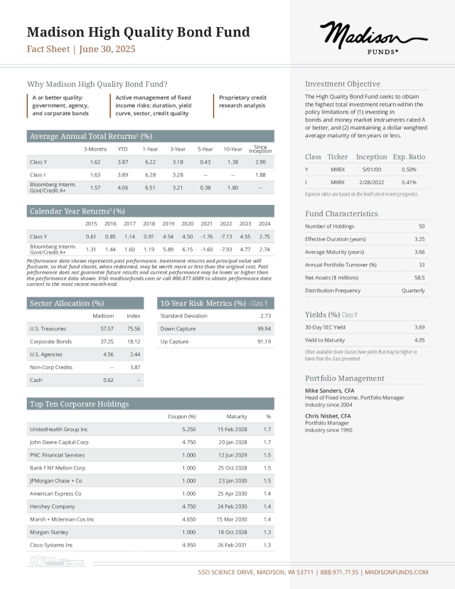 Madison High Quality Bond Fund Q2 2025 Investment Strategy Letter ...