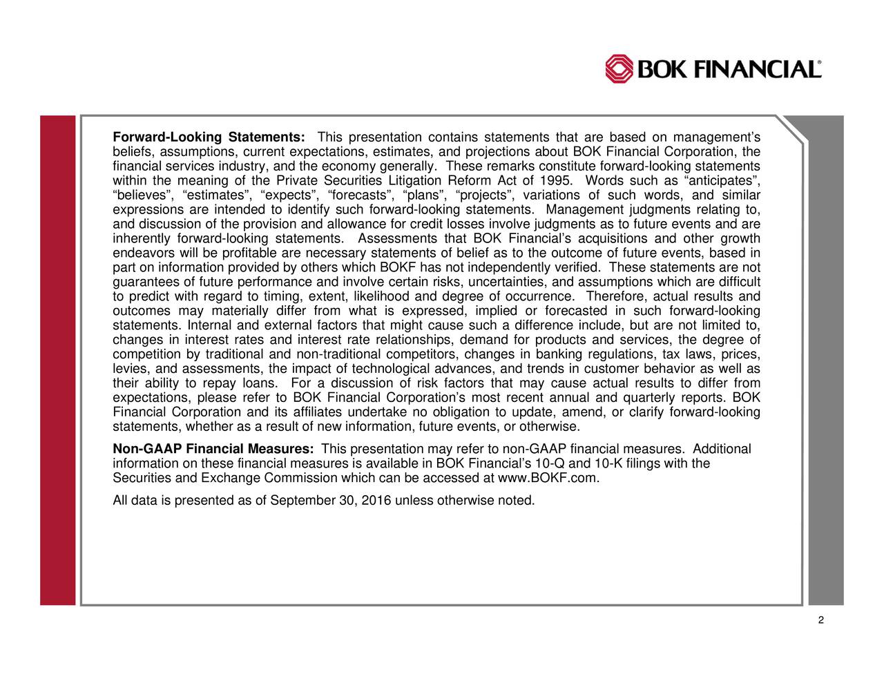 BOK Financial Corporation 2016 Q3 - Results - Earnings Call Slides ...