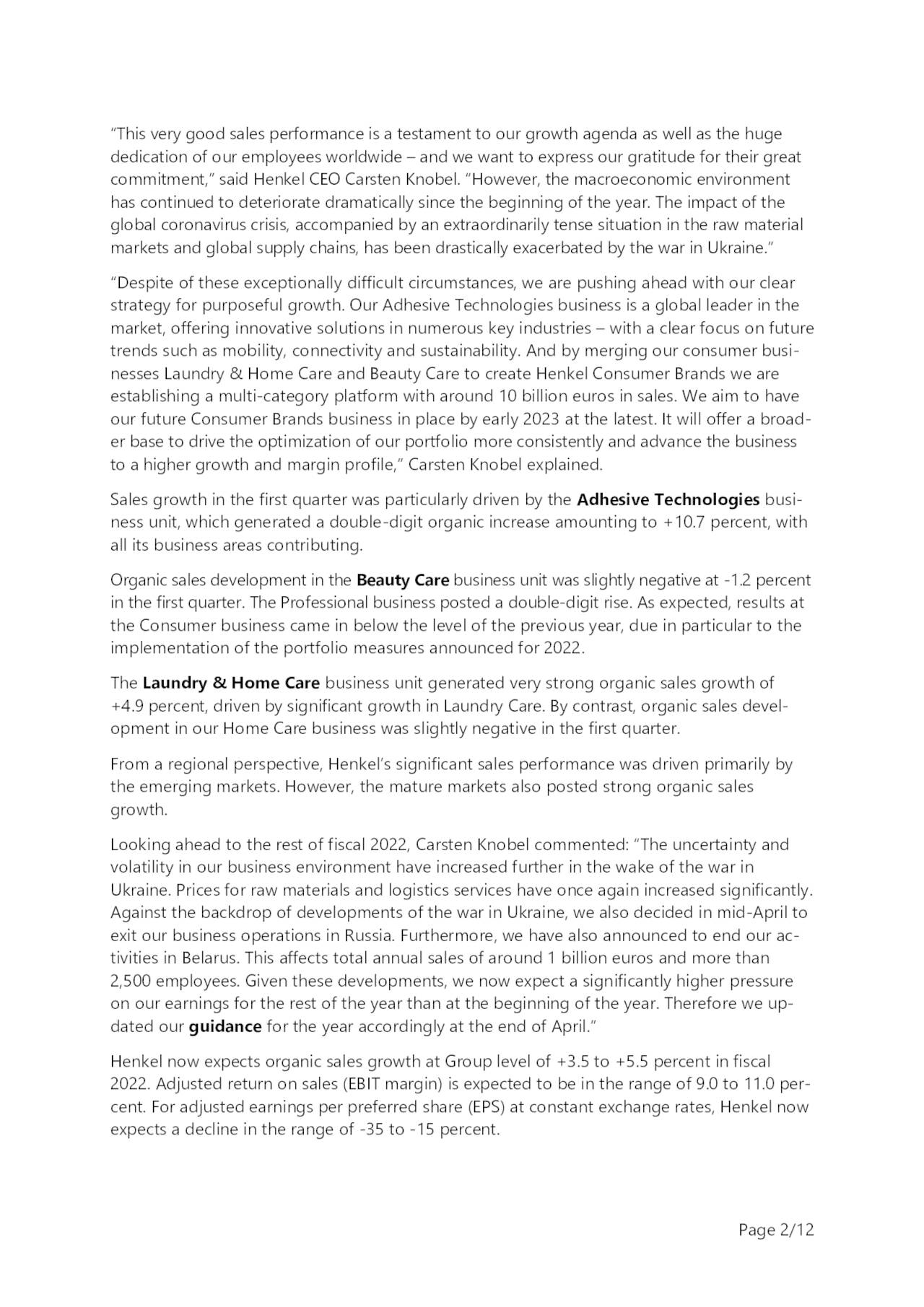 Henkel AG & Co. KGaA 2022 Q1 - Results - Earnings Call Presentation (OTCMKTS:HENKY) | Seeking Alpha